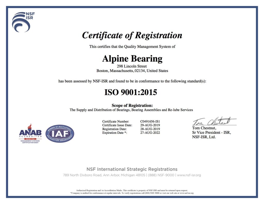 Ball Bearings Facility Earns ISO 9001 | Alpine Bearing